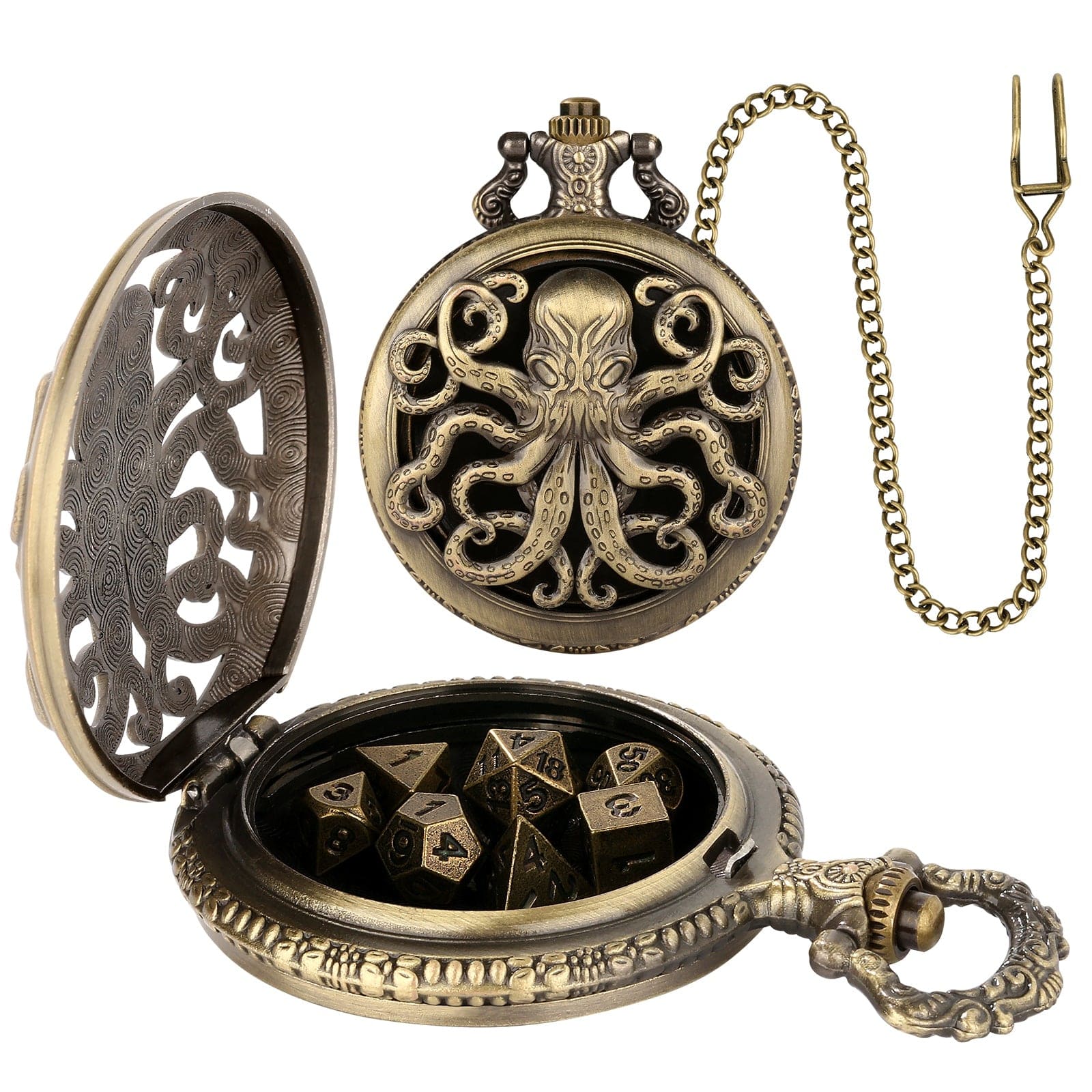 Mini Metal DND Dice Set with Cthulhu Octopus Pocket Watch Shell Case ...