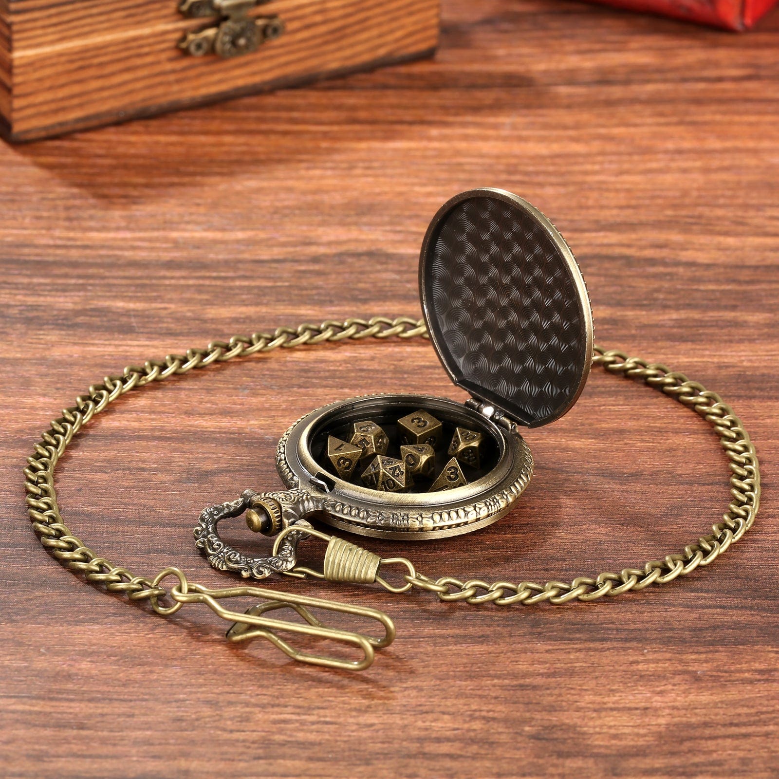 Mini Metal DND Dice Set with Ouroboros Dragon Pocket Watch Shell Case ...