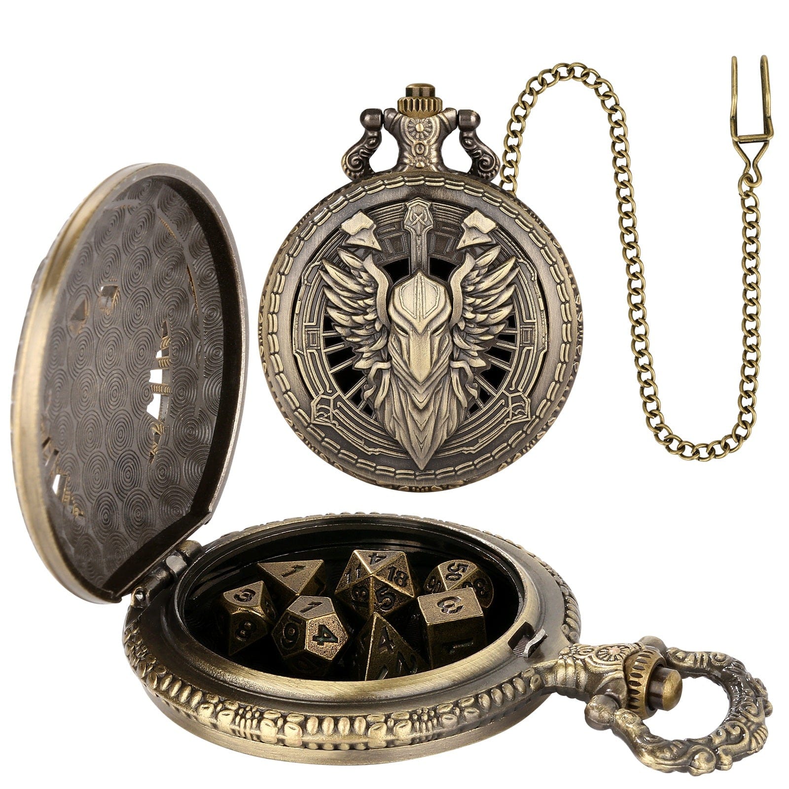 Mini Metal DND Dice Set with Paladin Pocket Watch Shell Case – 7pcs ...