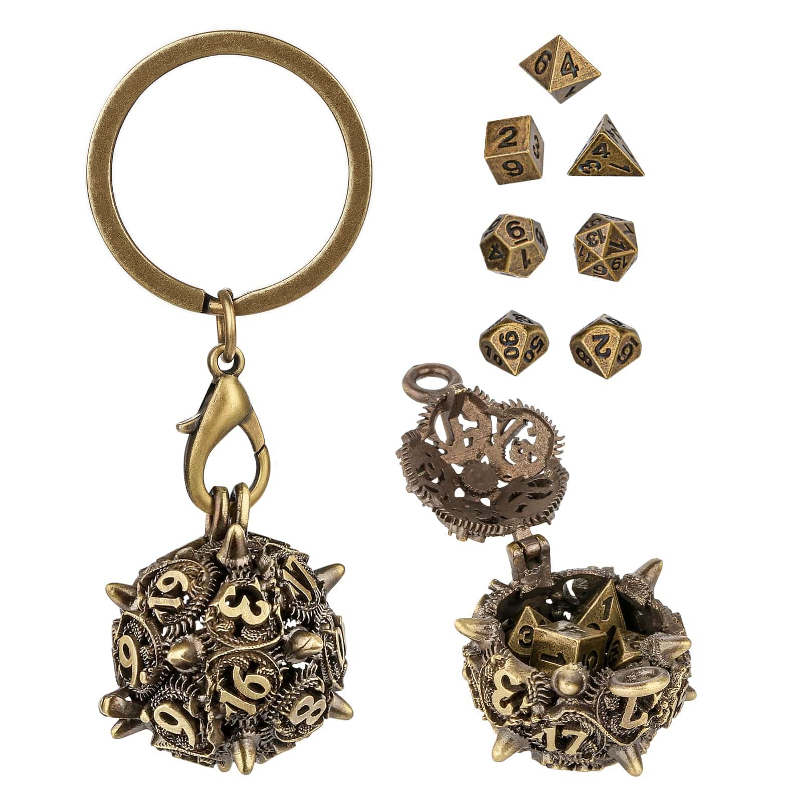 Spiked D20 Dice Case Keychain | Mini metal dice set keychain | 7pcs ...