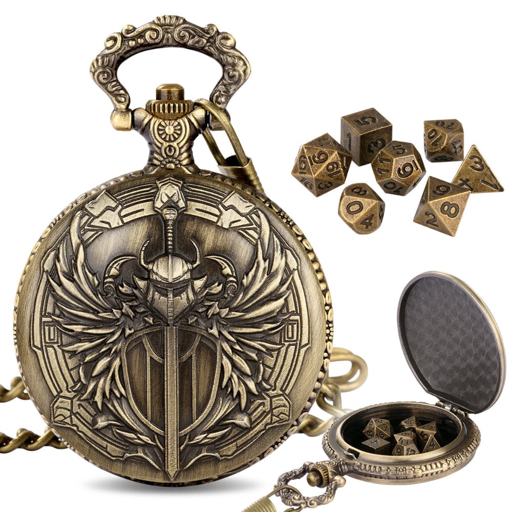 Mini Metal DND Dice Set with Warrior Emblem Metal Pocket Watch Shell ...
