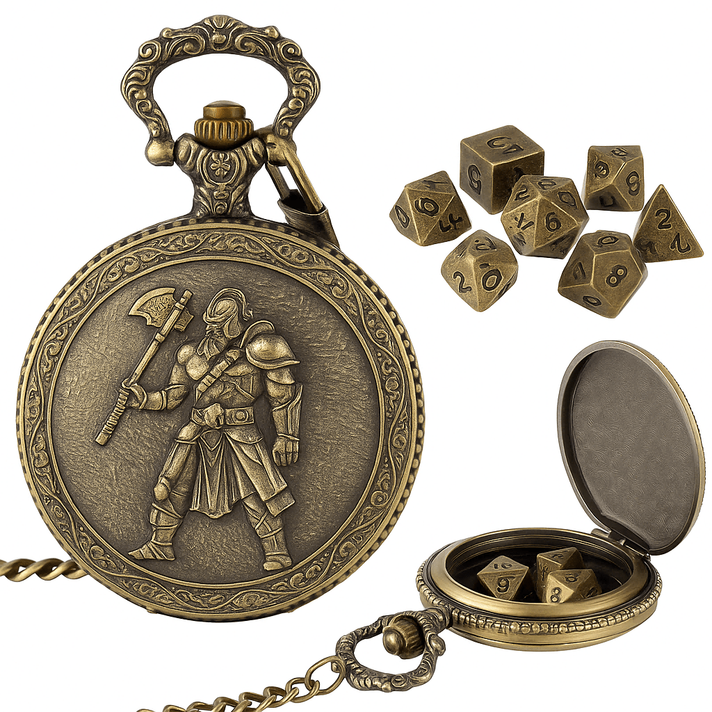 Mini Metal DND Dice Set with Warrior Emblem Pocket Watch Shell Case ...