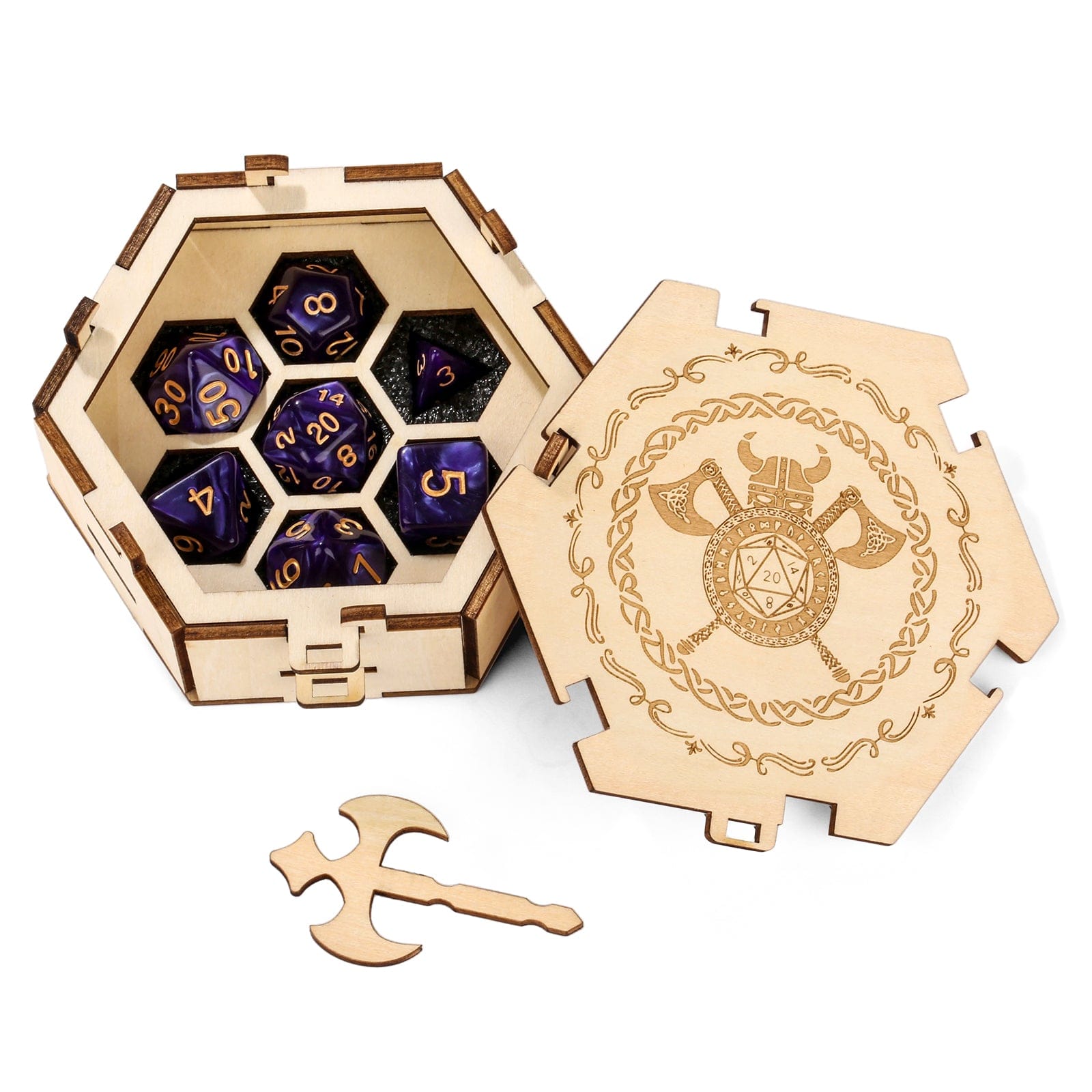 Octagon Wooden Dice Case with Axe Key – Warrior Design DnD Dice Case ...
